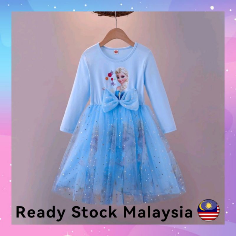 EASY1.SALES Girls Beautiful Frozen Elsa Long Sleeve Dress with Ribbon ...