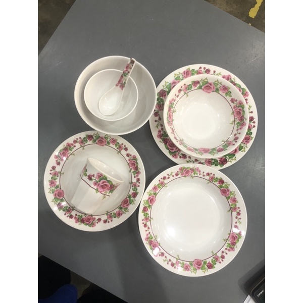 🔥SET MELAMINE ROSE🔥SET PINGAN MAKAN 40pcs MELAMINE | Shopee Malaysia