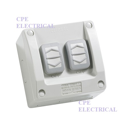 Schneider CLIPSAL WS226/2 16A 2 Gang Weatherproof Surface Switches IP66 ...