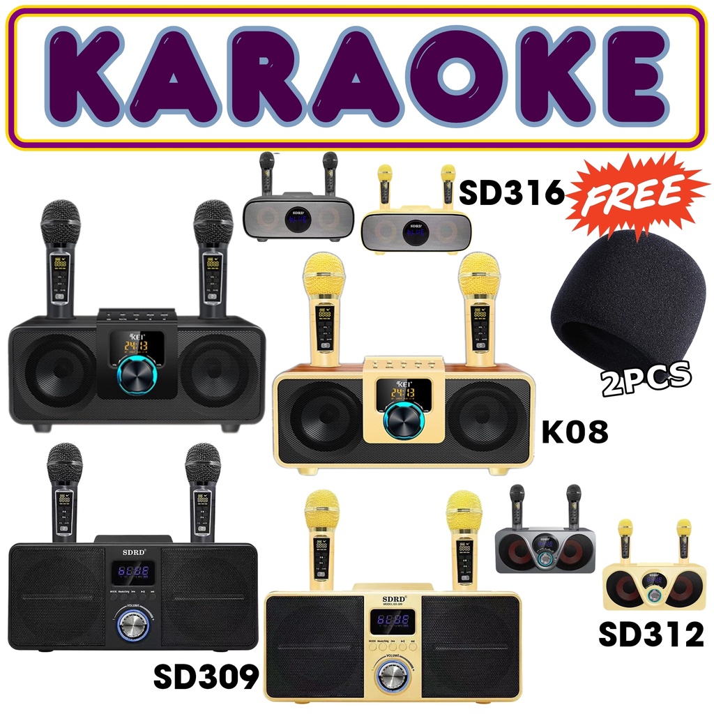 🎵SDRD SD-309 SD-312 SD-316🎵KEI K08 Wireless Bluetooth Microphone Karaoke Portable Stereo Speaker ...