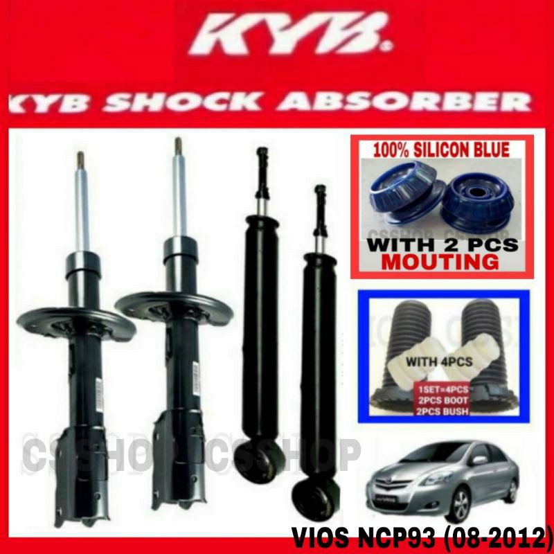 KYB TOYOTA VIOS NCP93 08-2012 ABSORBER FRONT AND REAR 1SET=4PCS WITH 2PCS SILICONE MOUNTING ...