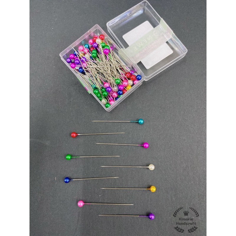 80 pcs Pearl Head Pins/Peniti Manik Warna/Dressmaker Pins/ Jarum Peniti ...