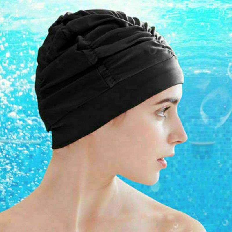 New Women Swimming Cap Girl Long Hair Bathing Swimming Caps Hat Stretch ...