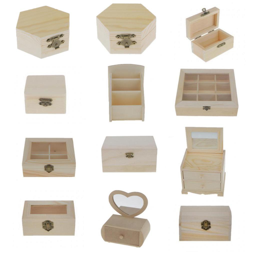 [helleryabMY] Unpainted Handmade Wooden Storage Boxes Box Plain Lid DIY ...