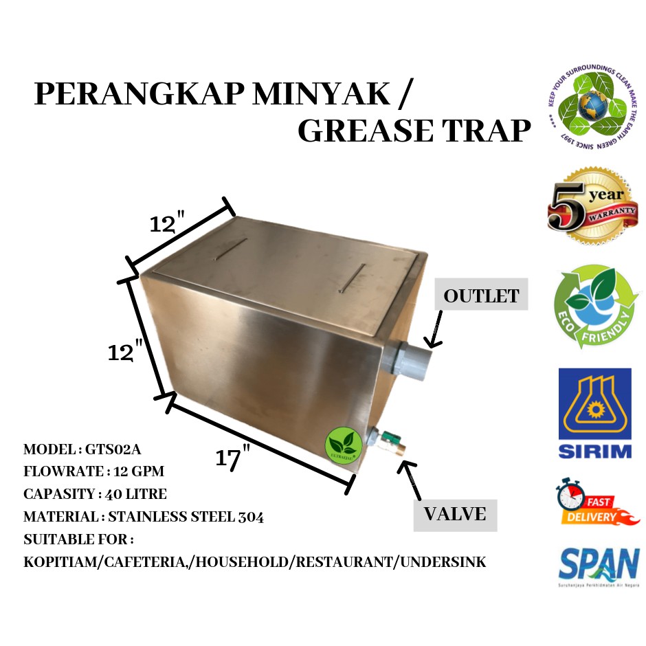 GREASE TRAP / PERANGKAP MINYAK / OIL INTERCEPTOR 40 LITER | Shopee Malaysia