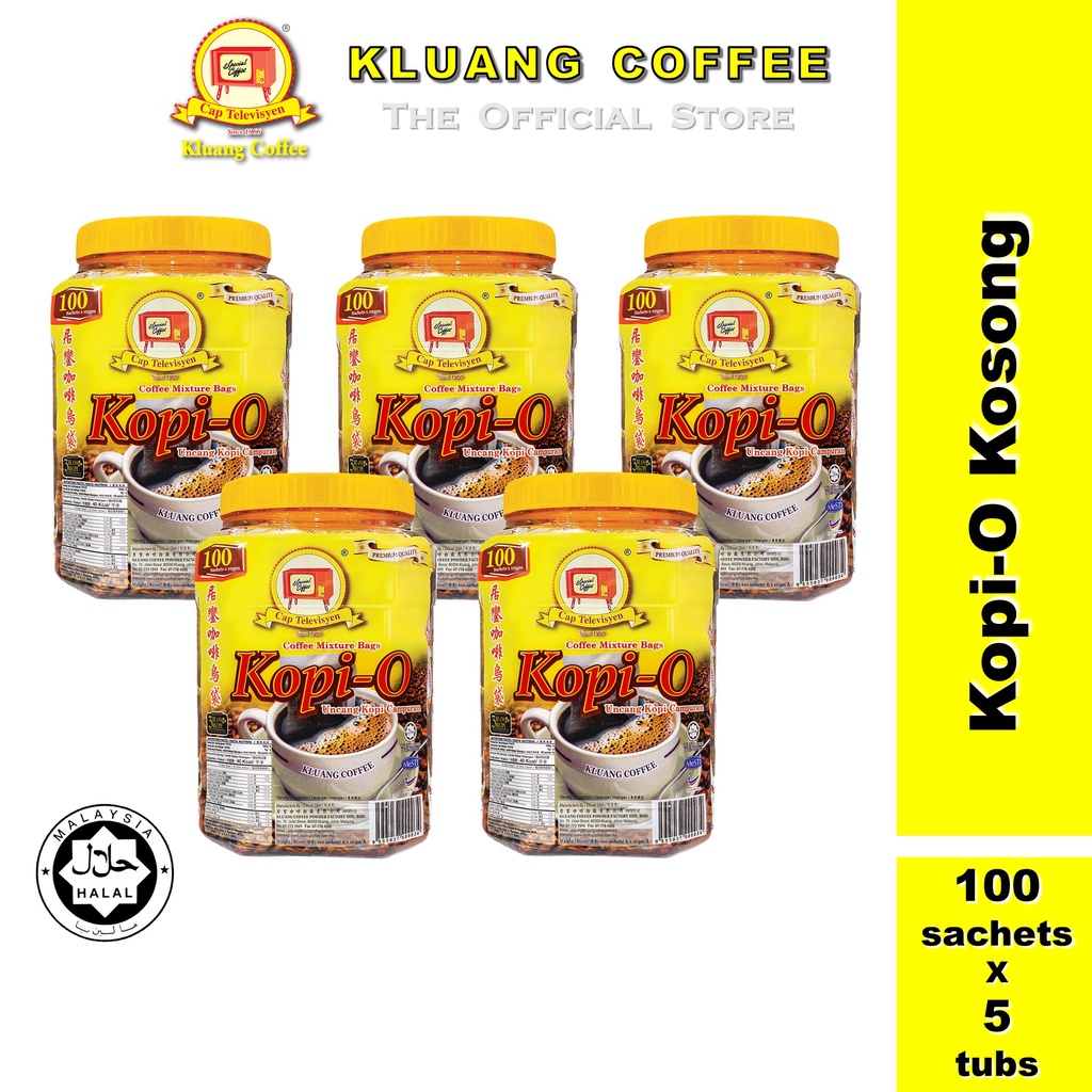 Kluang Black Coffee Cap Televisyen Kopi-O Kosong (100 sachets x 5 tubs ...