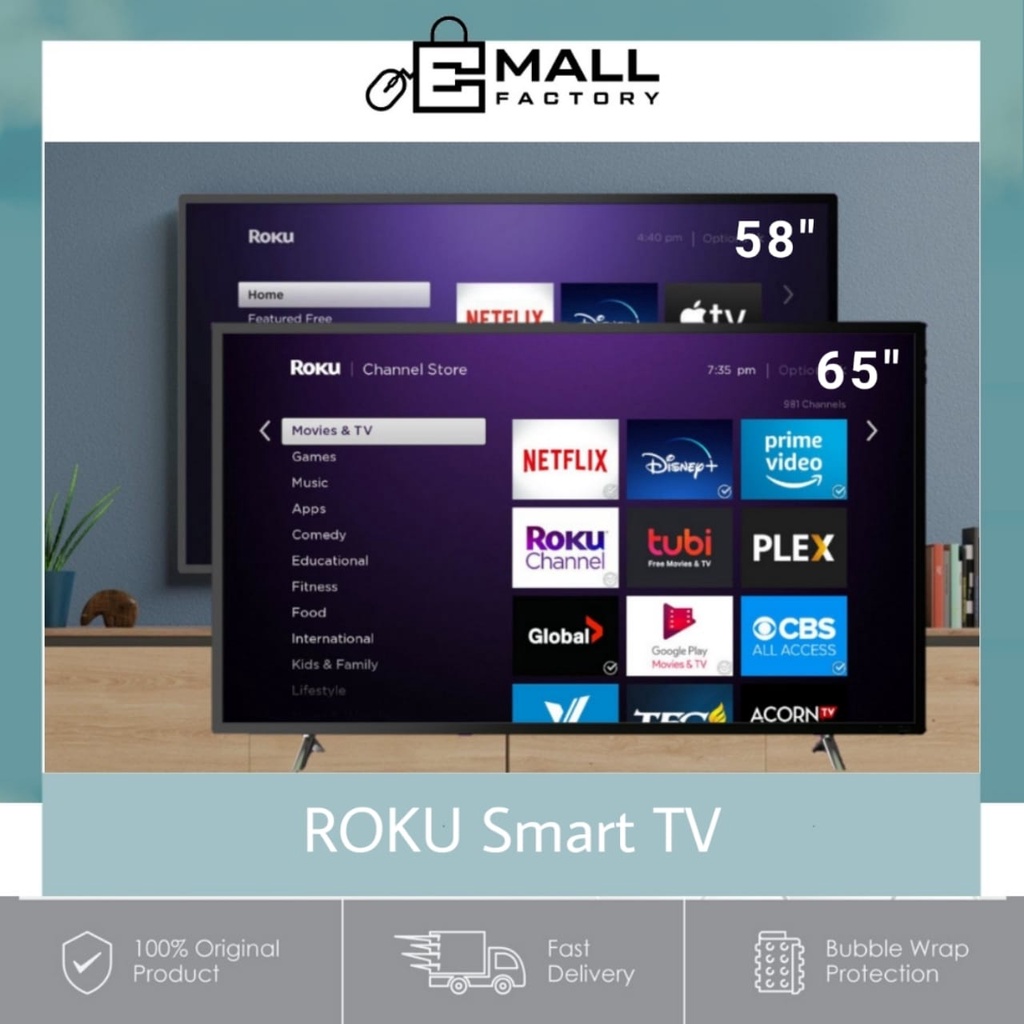 ROKU Smart Tv 58" 65" 75" Roku Smart Television Refurbished (Random ...