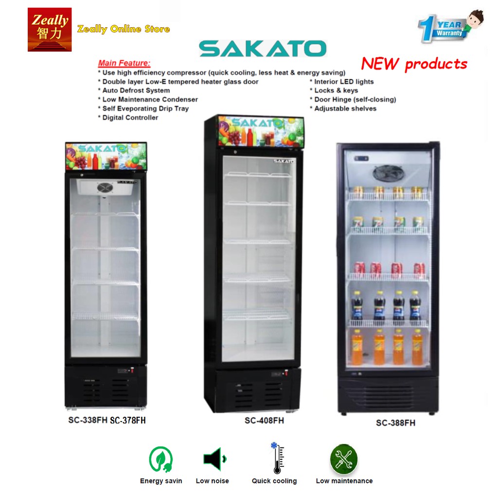 SAKATO Single Door Upright Chiller Display Showcase 400L/ 380L/ 350L ...