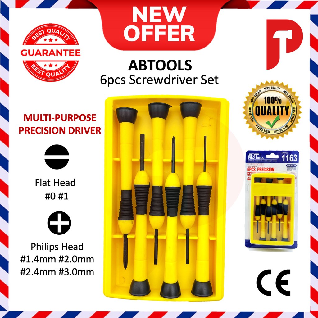 Precision 6 pcs Screwdriver Set Topi Jerami Gandum ABTOOLS | Shopee ...