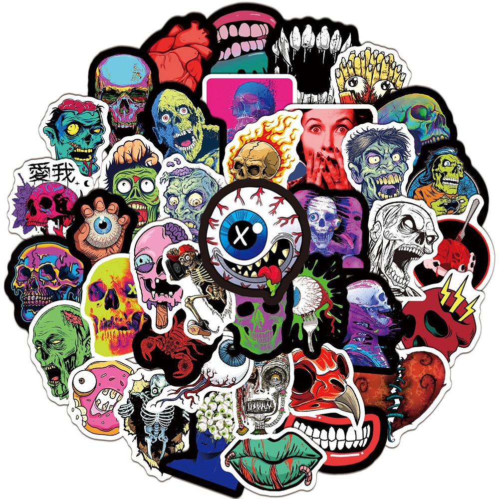 50/25/10PCS Horror Skull Zombie Stickers Skateboard Fridge Guitar ...