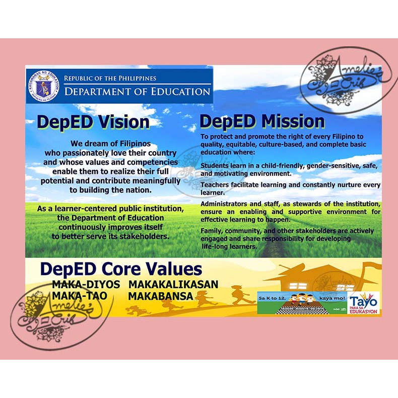 Deped Vision, Mission and Core Values Educational Laminated Chart A4 ...