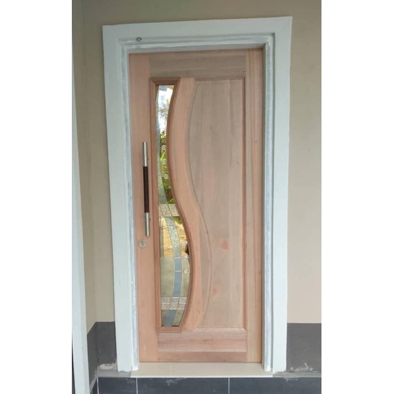 Pintu Kayu Cermin Depan Rumah Full Solid Wooden Door Tempered Glass ...