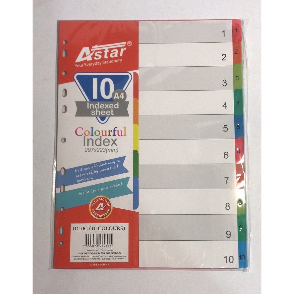 ASTAR A4 COLOURFUL High quality PP INDEX DIVIDER ID05C/ID10C/ID12C ...