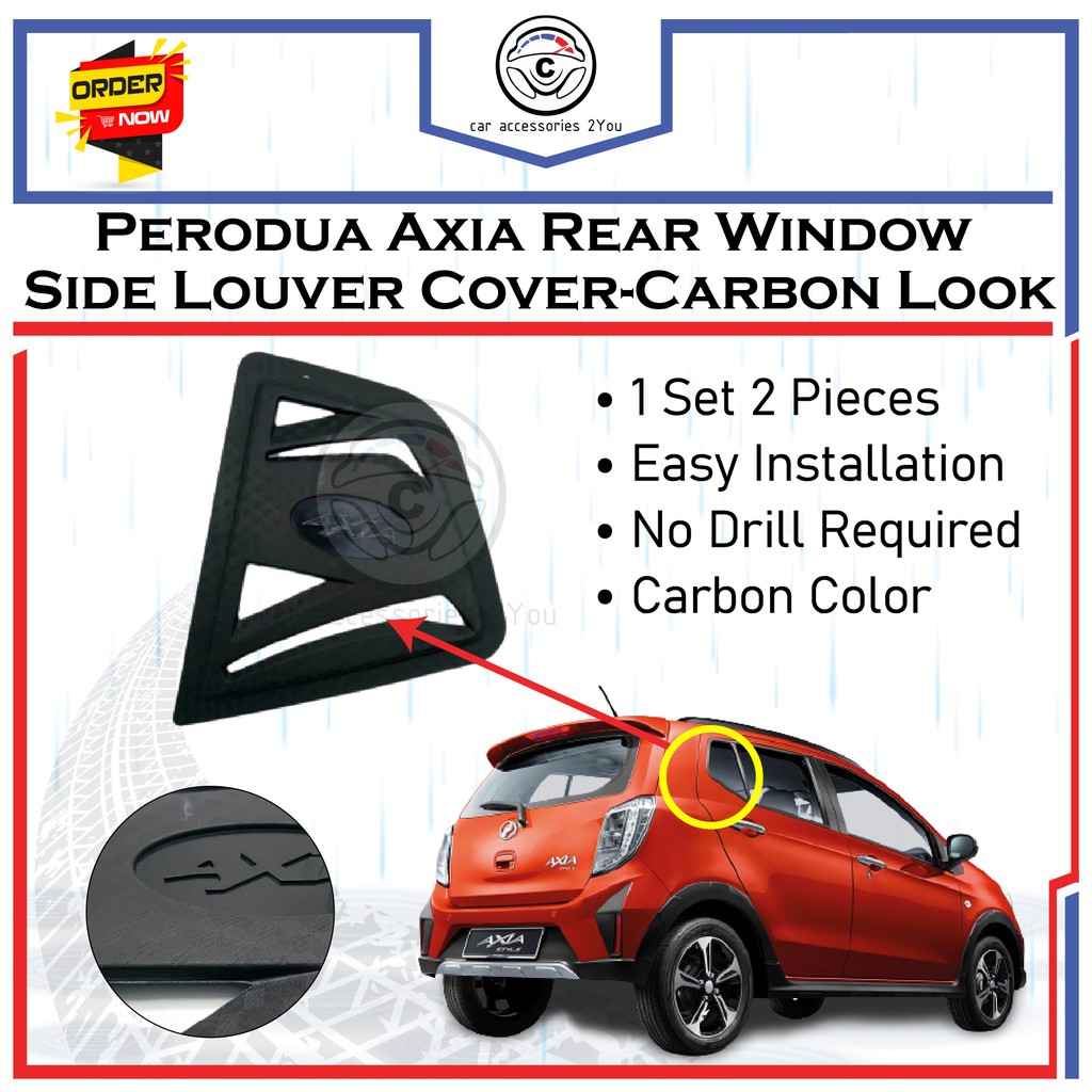 Perodua Axia ( 2014-2022 ) Rear Window Side Louver Cover-Carbon Look ...