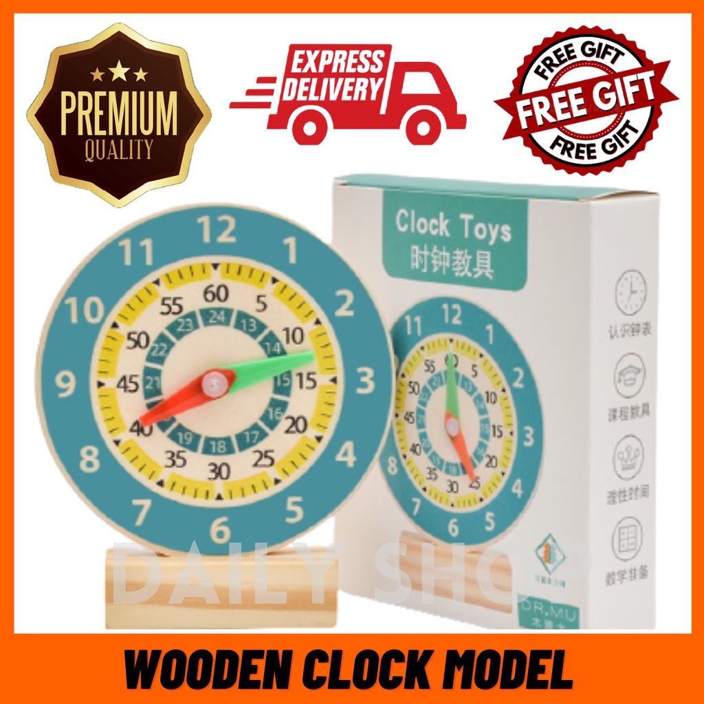 Preschool teaching wooden clock model toy with stand for kids learning ...