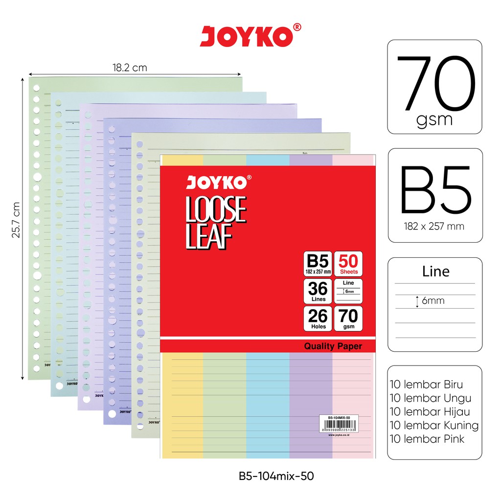 Loose Leaf Color Joyko B5 Color Binder File Paper Contents | Shopee ...