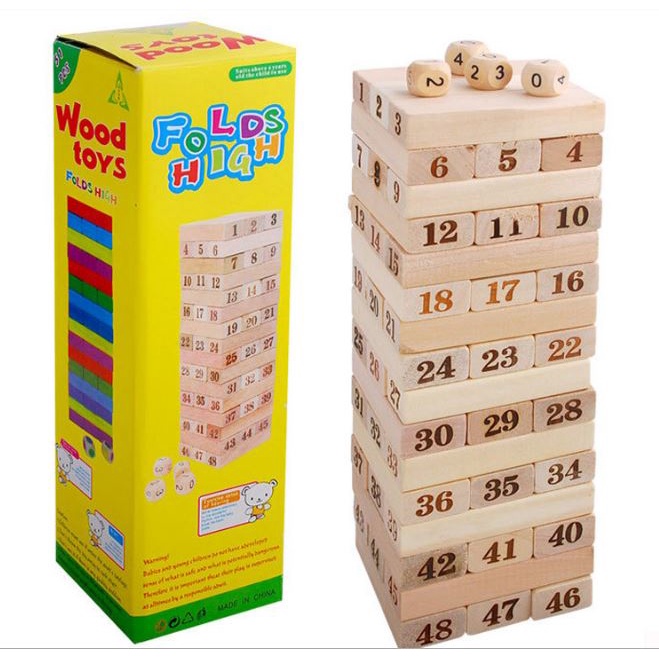 Fold High Wooden Digital /Color Jenga Building Block Brain Game Toy ...