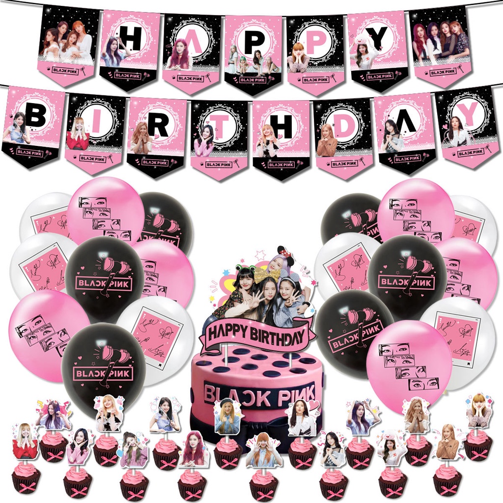 Kpop BLACKPINK birthday decoration balloon banner cake toppers set ...