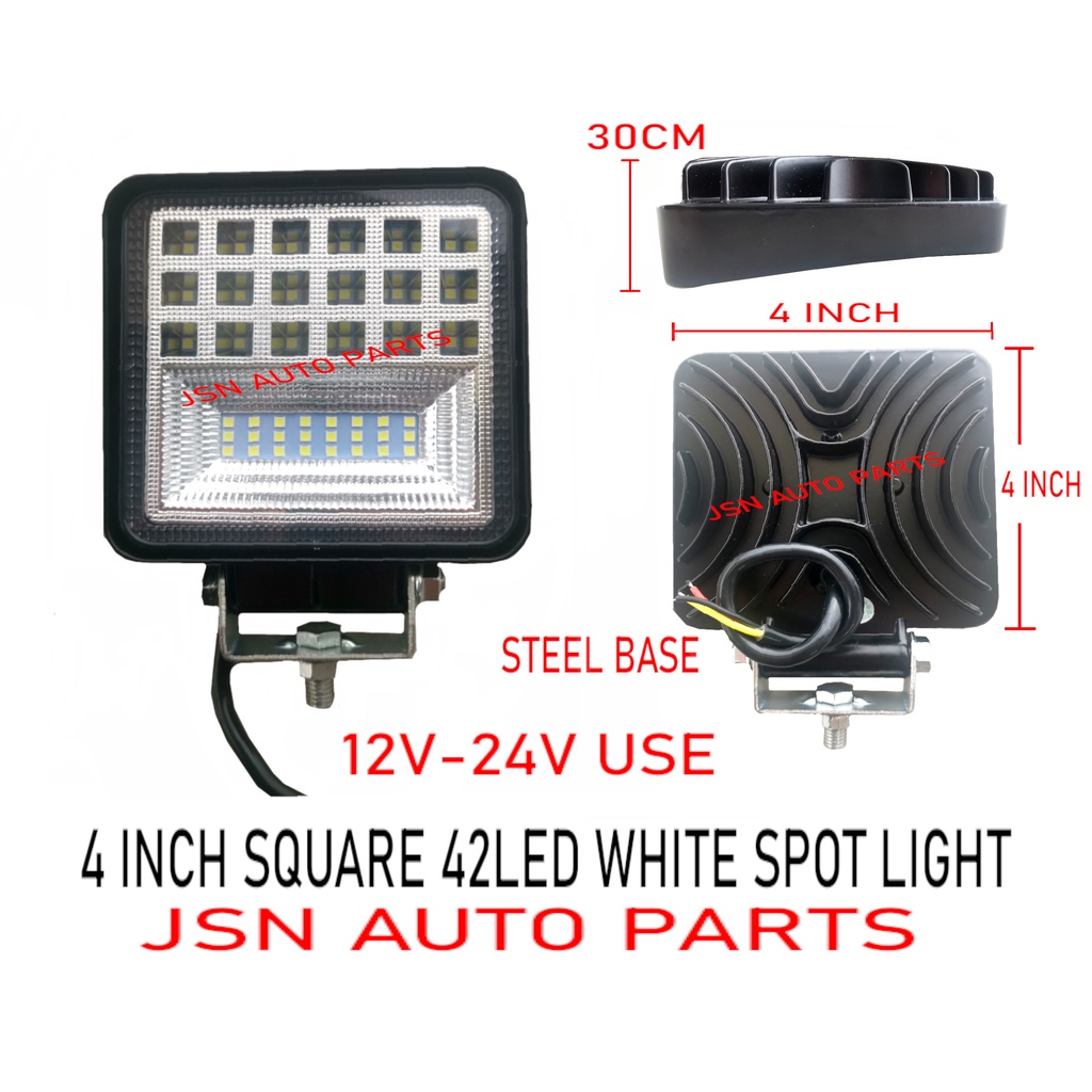 J01S13 SPOT LIGHT 4 INCH 42LED 12V-24V WHITE SQUARE WORKING LIGHT REVERSE LAMP FOG LAMP LORRY ...
