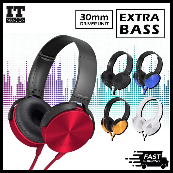 XB450 EXTRA BASS Stereo Wired Headphone Portable Headset With Mic ...