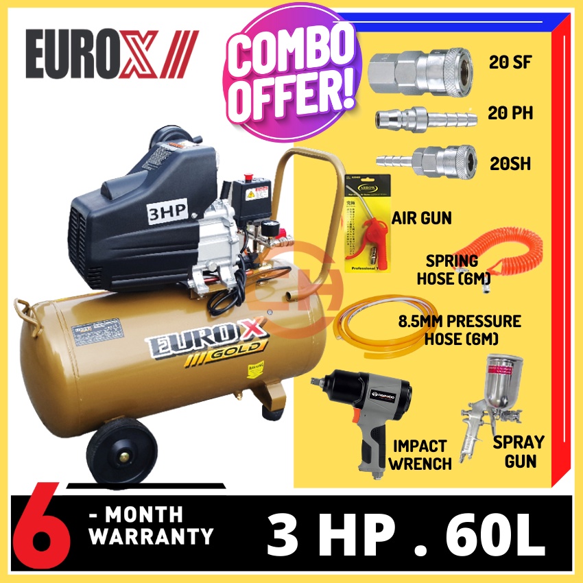 EUROX EUROPOWER EAW2524G / EAW3060G AIR COMPRESSOR 24L / 60L Special Combo Set All In One ...