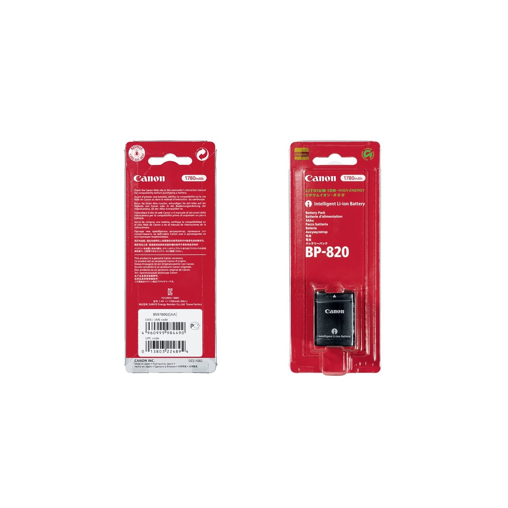 Canon BP-820 Lithium-Ion Single Battery Pack (1780mAh, Retail Packaging ...