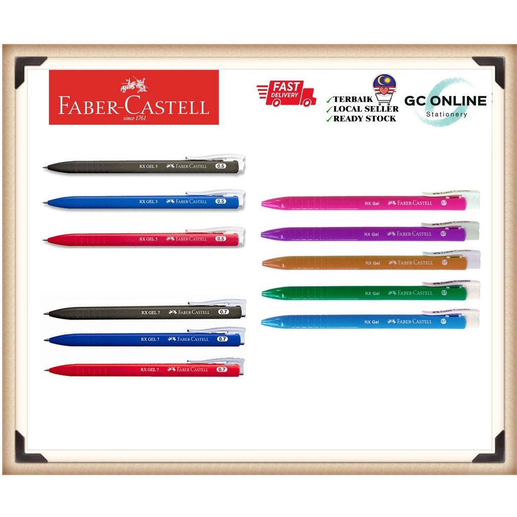 Faber Castell RX Gel Colour 0.5mm / 0.7mm Gel Pen Black / Blue / Red ...