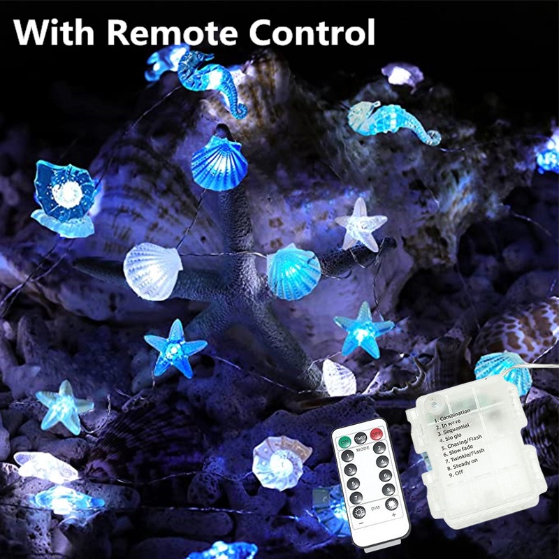 3M 30 LED Seashell Ocean Seahorse Conch Starfish Fairy String Lights ...