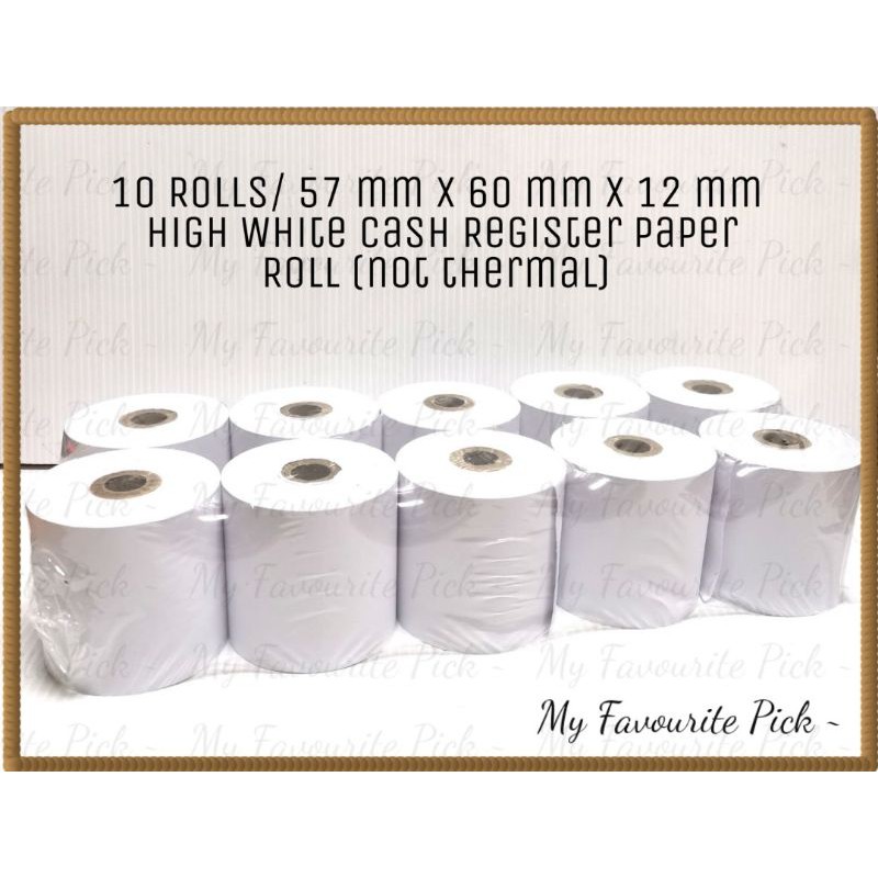 10 ROLLS/ 57mm x 60 mm High White Cash Register Paper Roll (not thermal ...