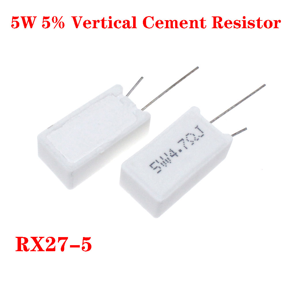 10pcs/lot 5W 5% Vertical Cement Resistor 1R~10K ohm 5W1R 1.5R 2R 2.2R 3.3R 3.9R 4.7R 5R 10R 22R ...