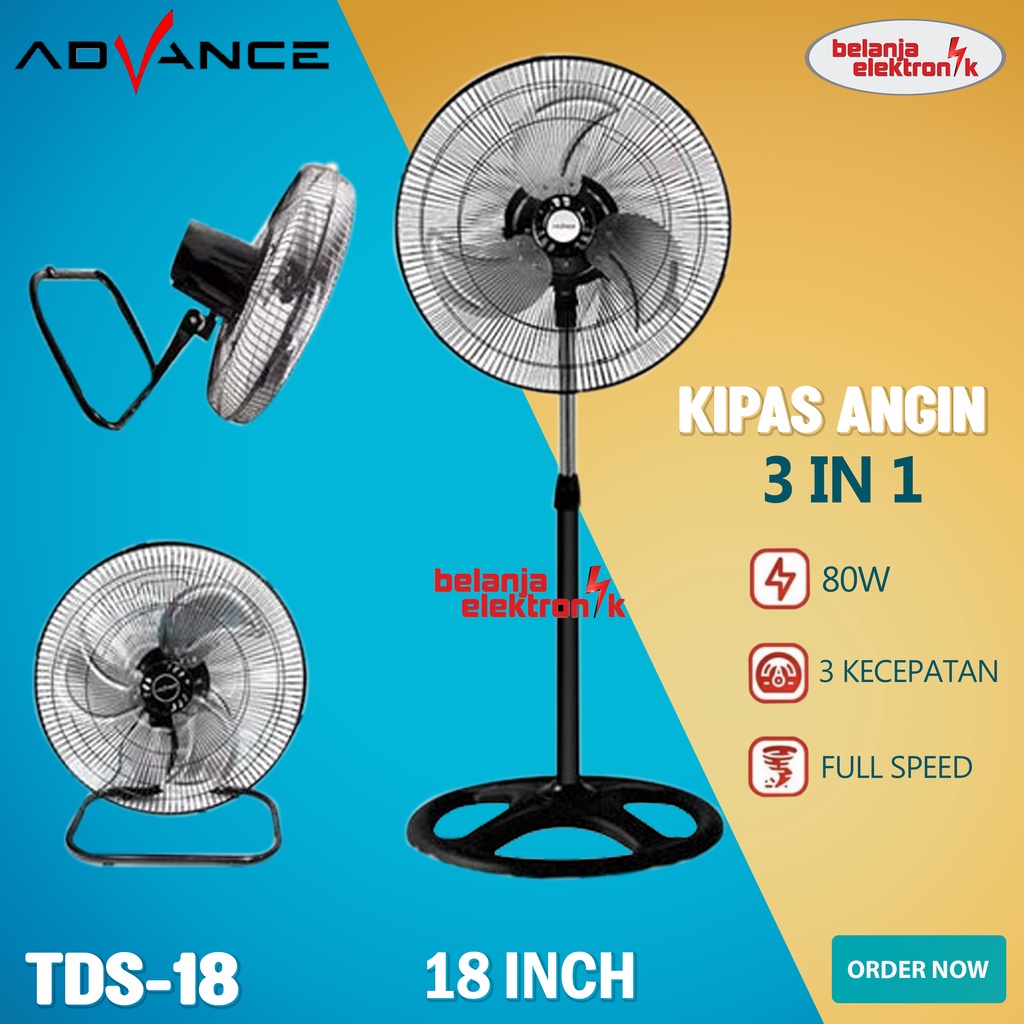 STANDING / FLOOR / TABLE / WALL FAN ADVANCE TDS-18 TORNADO IRON 3 IN 1 ...