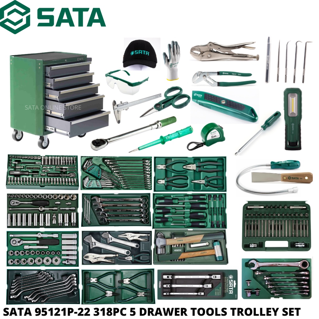 SATA 95121P-22 318PCS 5 DRAWER TOOLS TROLLEY SET / TOOLS TROLLEY SET ...