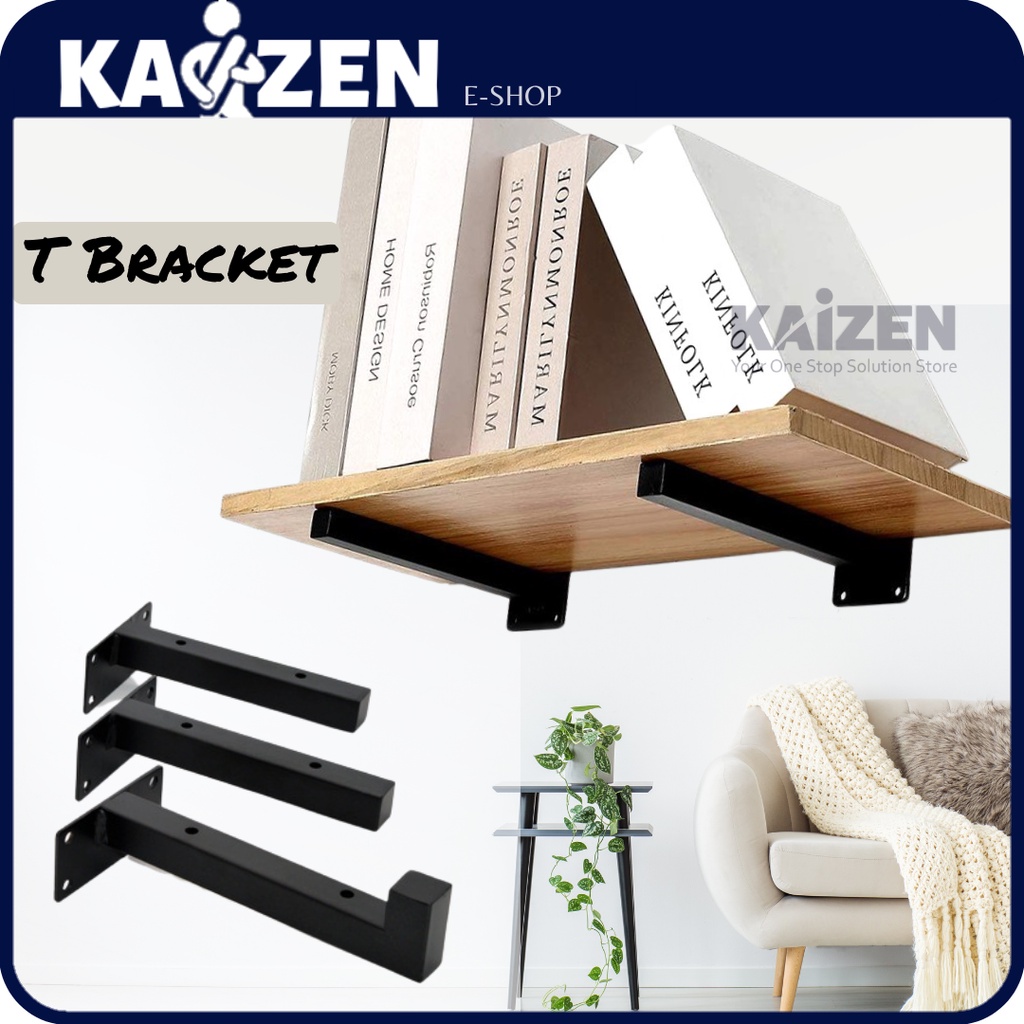 [ Pair ] New Model T Wall Mounted Shelf Bracket Black Floating Shelf ...