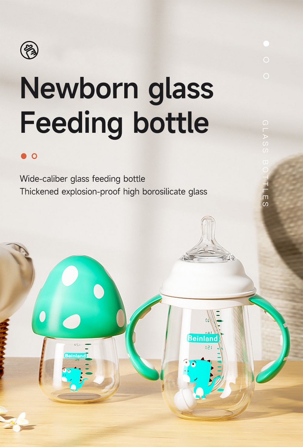 Beinland Baby Glass Feeding Bottle 120ml/180ml/240ml Newborn Baby Bottle Glass Fall Proof High ...