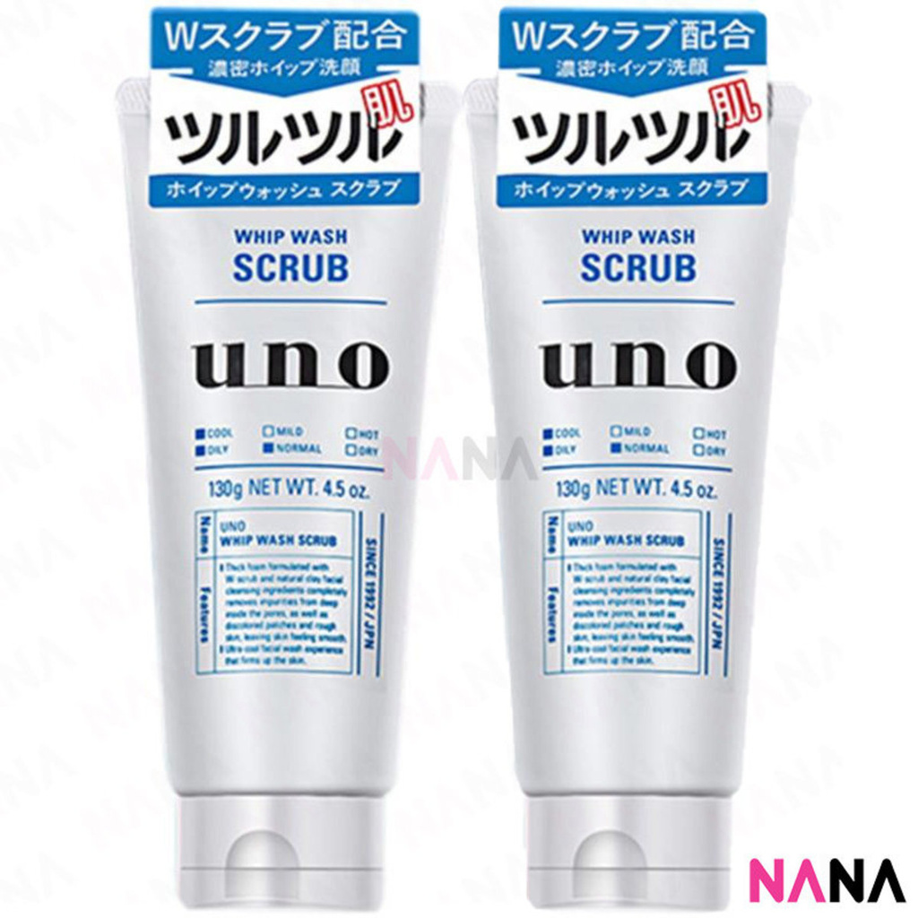 Shiseido Uno Men's Face Wash Whip Wash Scrub - Blue 130g x2 | Shopee Malaysia