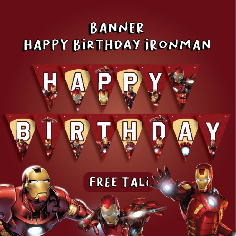 Banner HAPPY BIRTHDAY IRONMAN DECORATION AVENGERS FLAG CAKE TOPPER ...