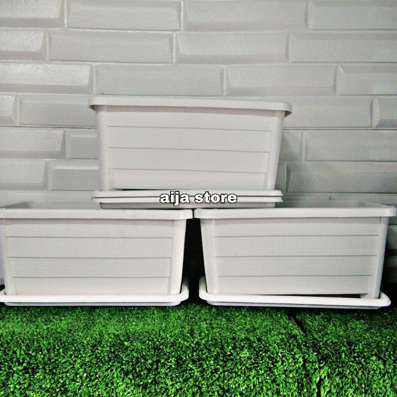 🟥NEW🟥Pasu Bunga PUTIH Petak Panjang 24.5cm x 22cm / Rectangle Flowers ...