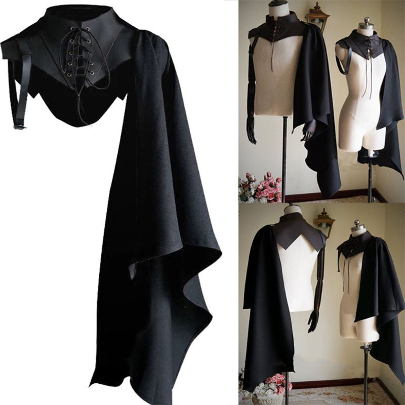 RUN Medieval Armor Black Cloak Single Shoulder Retro Cape Gothic Punk ...