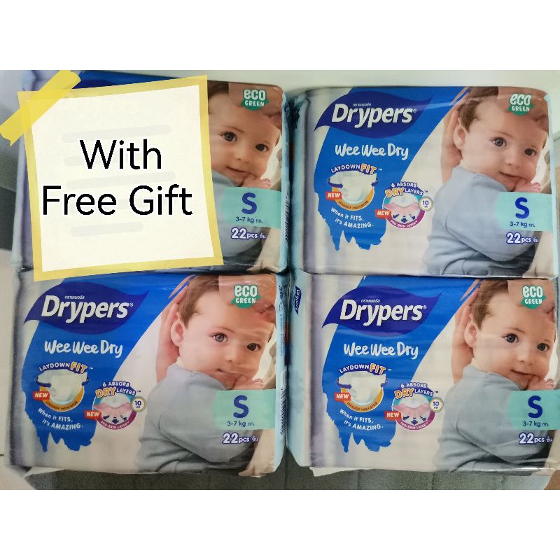 Drypers S (Small) with FREE GIFT, 88 pieces (4 packs x 22 pieces ...