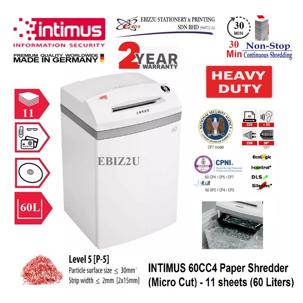 INTIMUS 60CC4 Paper Shredder (Micro Cut) - 11 sheets (60 Liters) Micro ...