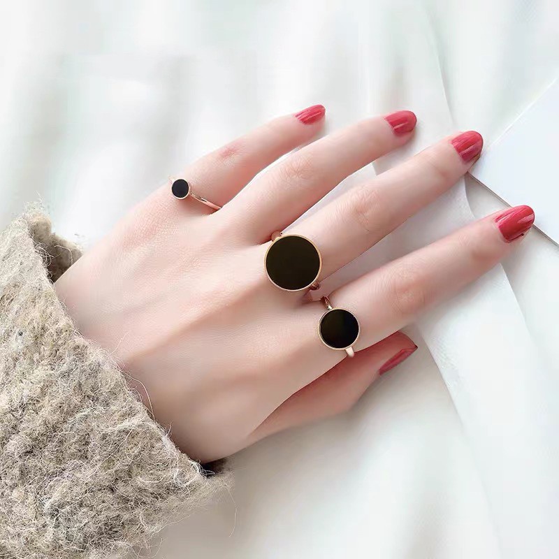 Very Simple Black Round Ring 6/8/14MM Disc Titanium Steel Plated 18K ...