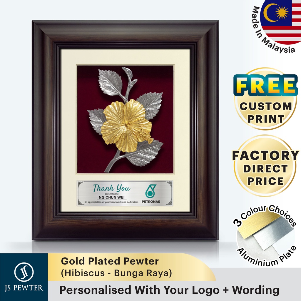 (JS Pewter) 8.5"x10" Solid Wood Frame | Gold Plated Pewter | Hibiscus ...