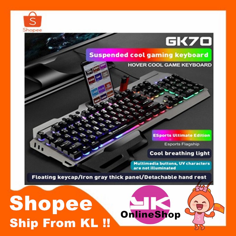 Ready Stock !! GK70 Mechanical GAMING KEYBOARD 104keys Colorful LED ...