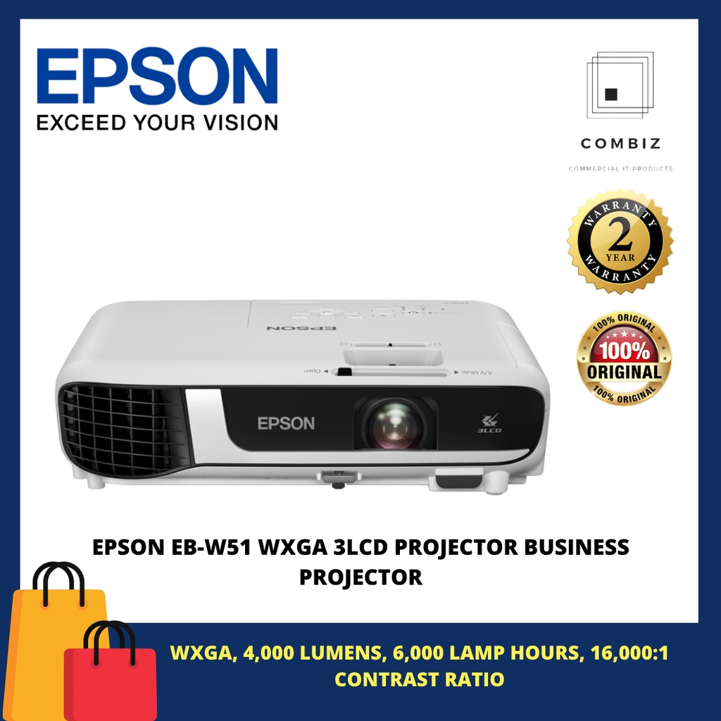 PROJECTOR EPSON EB-W51 WXGA 3LCD PROJECTOR BUSINESS PROJECTOR V11H977052 ( BACK ORDER ) | Shopee ...