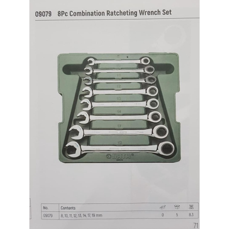 SATA 09079 8PCS Tools Combination Ratchet Wrench Spanar Tool Box Set 8 ...
