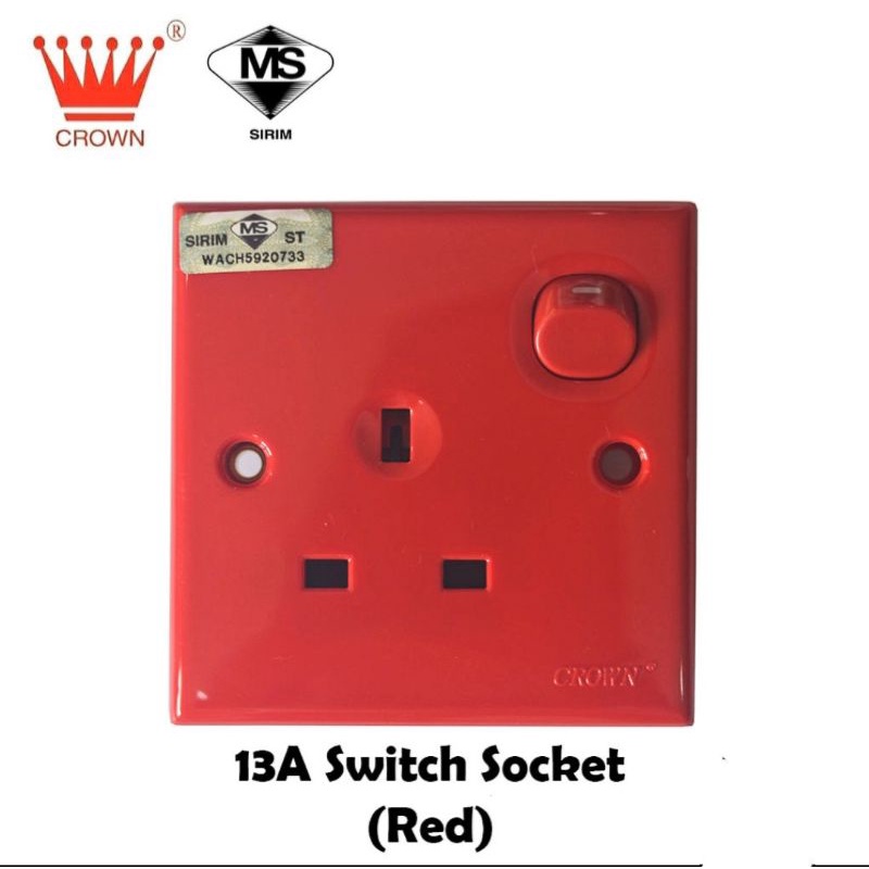 CROWN 13A RED SWITCH SOCKET OUTLET / CROWN 13A RED COLOUR SWITCH SOCKET ...