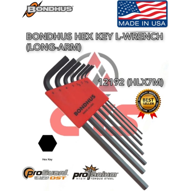 [100% USA] BONDHUS 12192 (HLX7M) HEX KEY L-WRENCH SET / ALLEN KEY SET ...