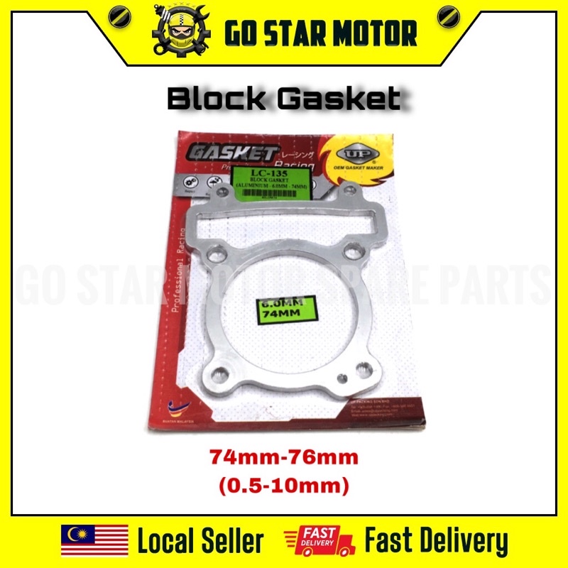 YAMAHA LC135 LC 135 Block Gasket Alloy Aluminium 74mm 76mm 0.5mm 0.8mm ...
