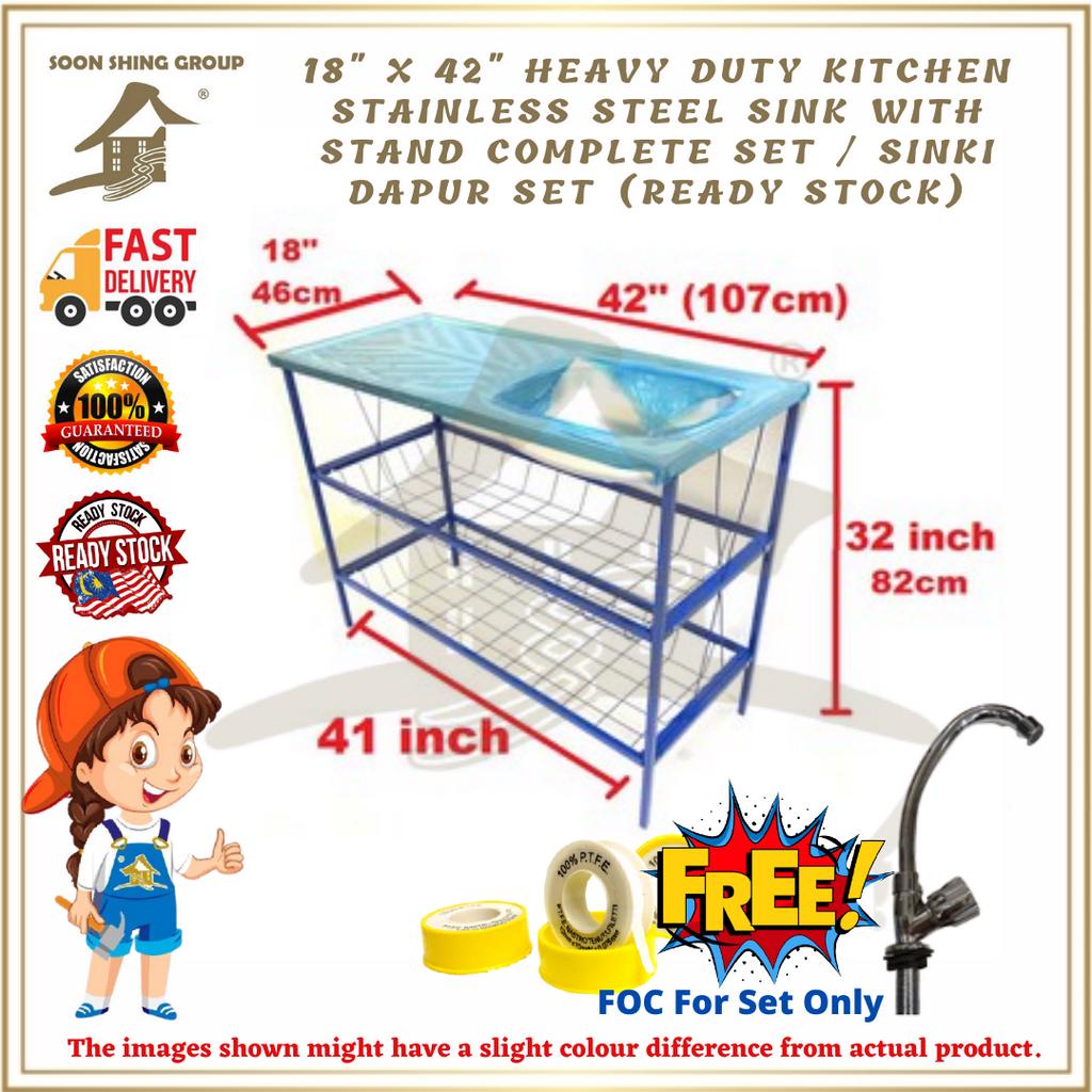 18" x 42" Sinki Dapur Kitchen Stainless Steel Sink With Sink Stand ...