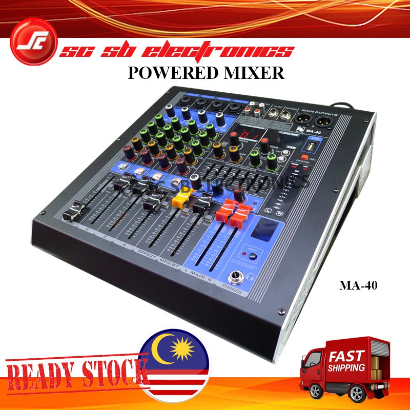 MA-40 PRO SOUND STAGE AUDIO POWERED MIXER W BLUETOOTH & USB 4 CHANNEL ...